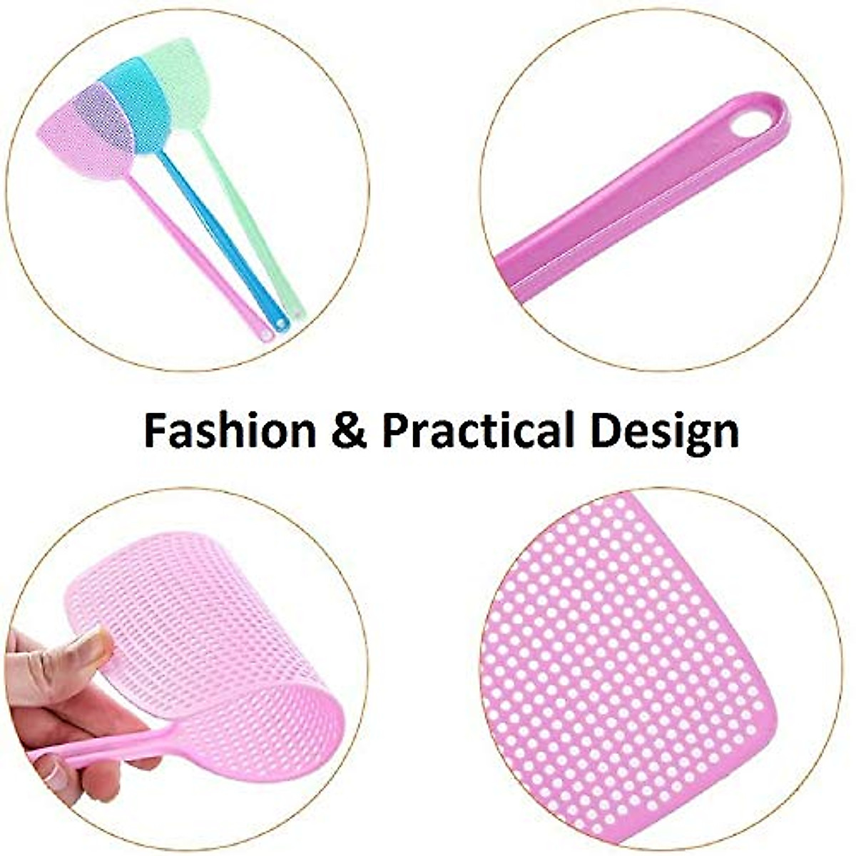 Fly Swatter, 4 Pack Long Plastic Fly Swat Set Heavy Duty with Flexible Strong Handle Assorted Colors Multi Pack Fly Swatters