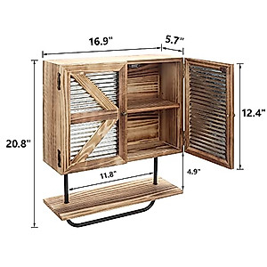 Butizone Barndoor Bathroom Wall Cabinet, 17x21'' Small Wall Mount Medicine Storage Cabinet, Rustic Bathroom Wall Cabinet Over Toilet with Shelve and Towel Bar