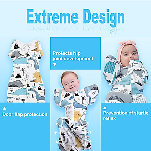 Nearkoi Baby Transition Swaddle Sack,Baby Sleeping Bag with Arms Up,Pure Cotton,Baby Sleep Sack for Appease The Baby,Blue,13-19lbs