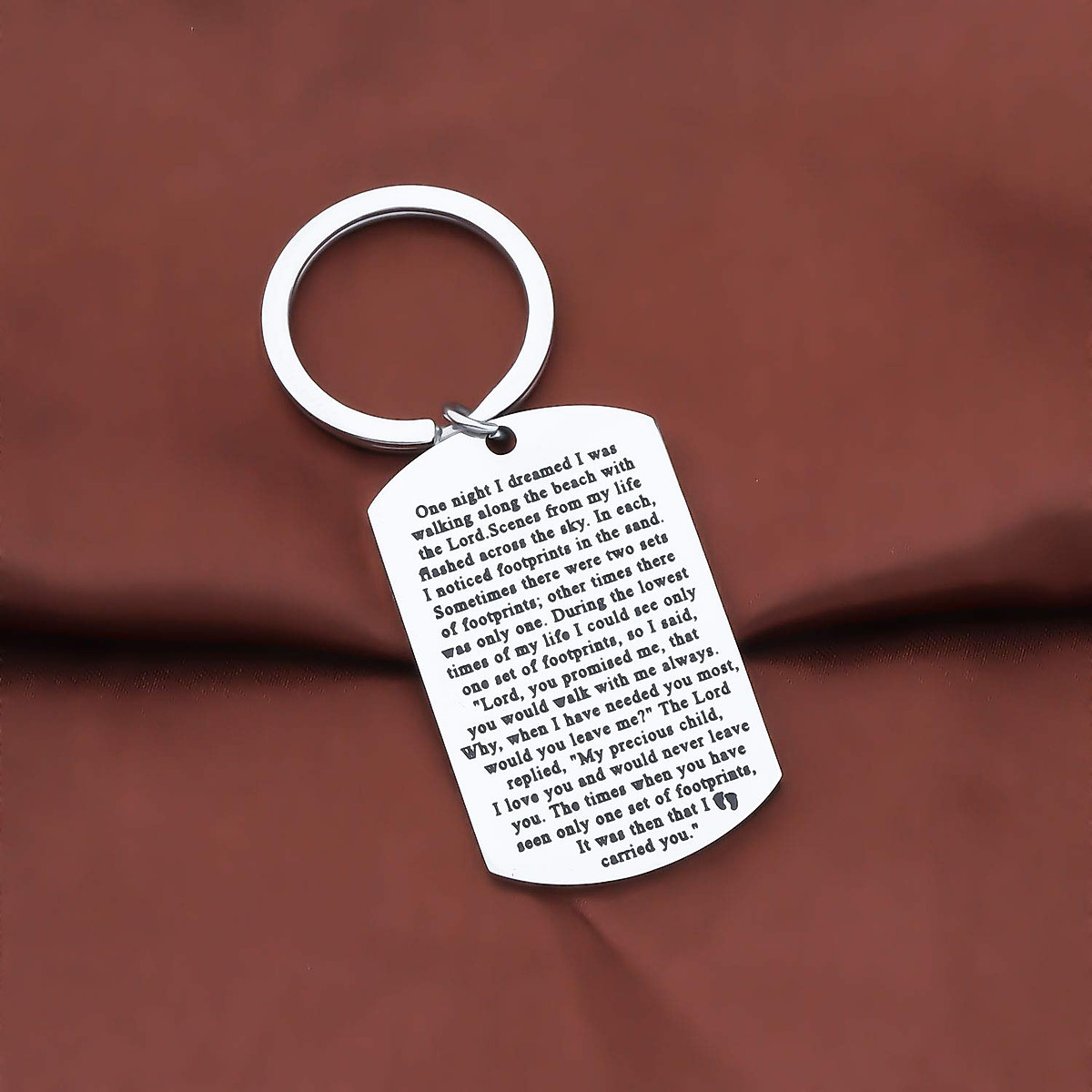 Footprints in The Sand Prayer Key Poems Quote Gift When You Saw Only One Set of Footprints It was Then That I Carried You Key (Dog tag Keychain)