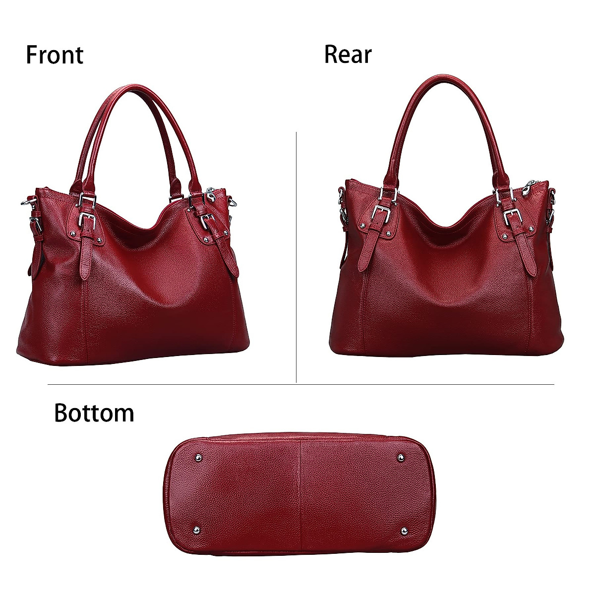 Heshe Genuine Leather Purses and Handbags for Women Tote Shoulder Bag Satchel Purse Top Handle Bags Hobo Crossbody Purse (Large,Wine)
