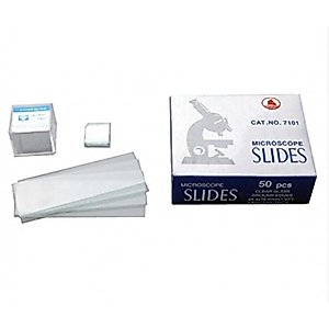 Amscope BS-50P-S100 50pc Pre-Cleaned Blank Ground Edge Glass Microscope Slides and 100pc Pre-Cleaned Square Glass Cover Slips Coverslips