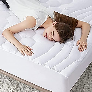 Bedsure Short Queen Mattress Pad - Soft Cooling Mattress Pad RV Queen, Quilted Fitted Mattress Protector with 8-21" Deep Pocket, Breathable Fluffy Pillow Top, White, 60x75 Inches
