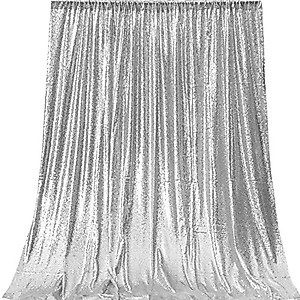 JYFLZQ Silver Sequin Backdrop Curtains 4ft x 6.5ft 1 Panel Glitter Photo Booth Backdrops Sparkly Photography Background Drapes for Parties Wedding Bridal Showers