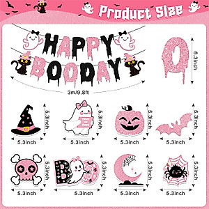 Pink Halloween Party Decorations, Halloween Birthday Party Decorations Includes Happy Boo Day Banner and Halloween Hanging Swirls, Pink Halloween Party Decor for Halloween Outdoor Indoor Supplies