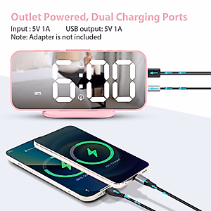 ALANAS Digital Alarm Clock, Dual Alarms with Snooze,Pink Alarm Clocks for Girls, Brightness Dimmer, 2 USB Charging Ports for Cellphone, Mordern Alarm Clocks for Bedroom Bedside Classroom