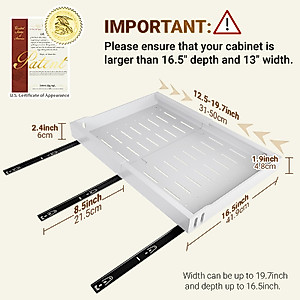 Gracenal Pull Out Cabinet Organizer, Kitchen Organizers and Storage 16.5" DEEP Expandable Width 12.5" - 19.7", Heavy Duty & 3 Trails, No-Nail Sticker Bathroom Kitchen Organization and Storage 1 Pack