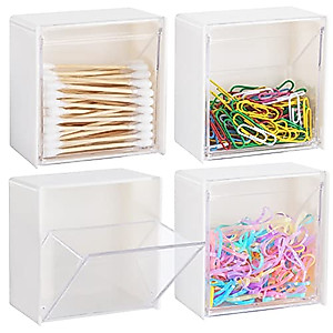 Temrudow 4 Pack Wall Mounted Qtip Holder Canisters for Cotton Swab, Floss, Cotton Ball, Cotton Round PadsWhite Qtip dispenser Qtip Jars with lid for Bathroom by Gusame