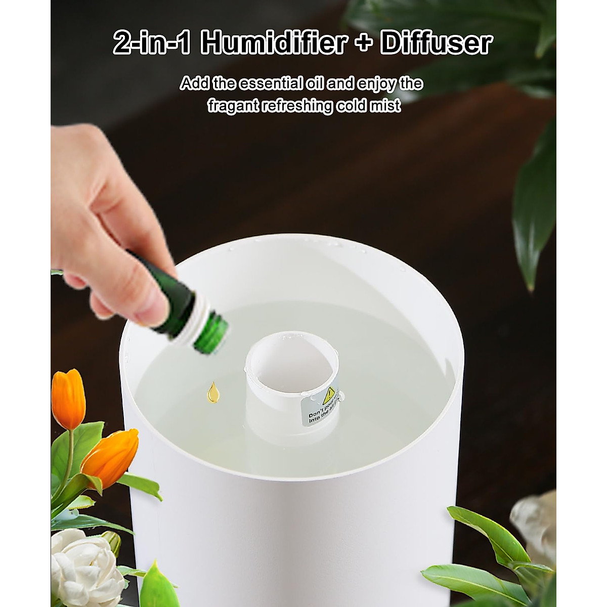 Home Humidifier for Large Room, 1000ml Essential Oil Diffuser with Timer, Top Fill Design Cool Mist Humidifier for Bedroom, Living Room, Quiet for Baby Room, Touch Button