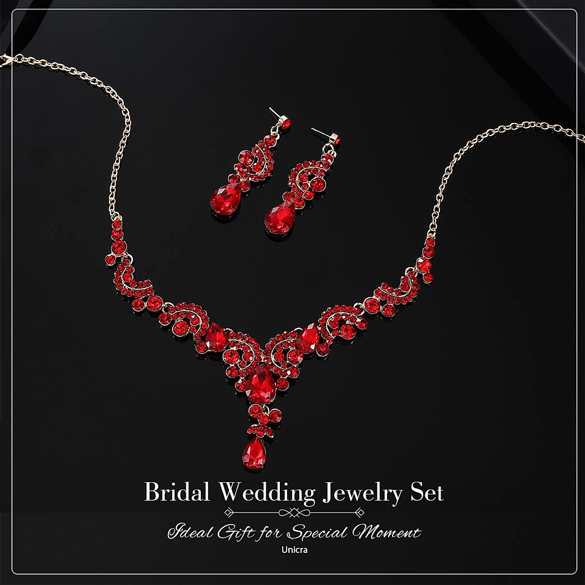 Unicra Bride Wedding Jewelry Sets Crystal Bridal Necklace Earrings Set Rhinestone Choker Necklace Prom Costume Jewelry for Women and Brides (Red)