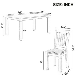 GLORHOME 6 7-Piece Dining Table Set with Upholstered Chairs-Shaped Legs for Kitchen Family-Modern and Stylish Design, Gray+White