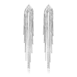 KristLand - S925 Silver/Alloy Hook Sleek Chain Tassel Drop Earrings Long Leather Fringe Dangle Simple Dainty Earrings Silver A Tassel
