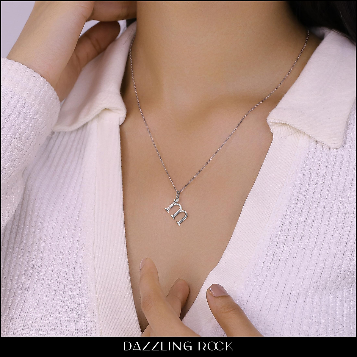 Dazzlingrock Collection 0.05 Carat (ctw) 18K Diamond Lowercase Letter 'm' Initial Pendant, White Gold