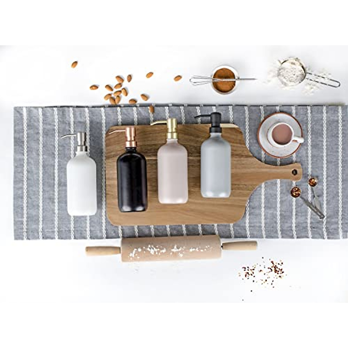 Emerson Essentials Glass Soap Dispenser Set, 2 Pack, Hand Soap Dispenser for Bathrooms and Dish Soap for Kitchen Sink with Pumps, Lotion 16oz Bottles with 5 Waterproof Labels (Clear/Oil Rubbed Bronze)