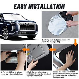 D-Lumina Windshield Sun Shade for 2020 2021 2022 2023 Hyun-dai Palisade Accessories, Front Window Sunshade Sun Visor Protector Block UV Rays Heat, Foldable 2 Layers 210T Material