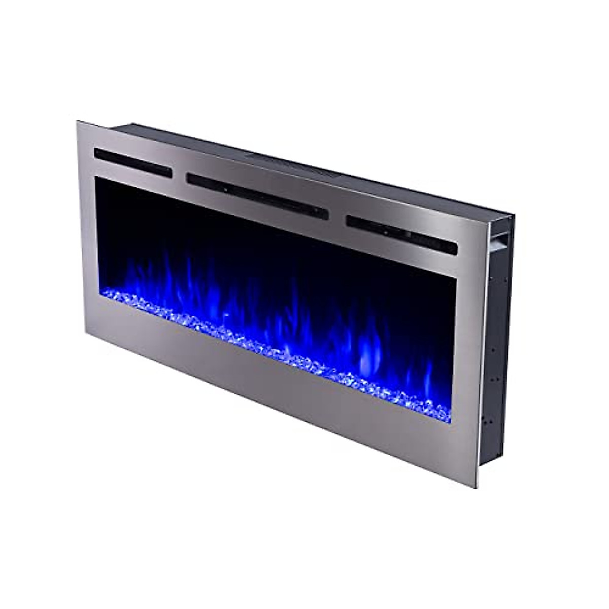The Sideline Deluxe™ by Touchstone - Stainless Steel Electric Fireplace - 50 Inch Wide - in Wall Recessed - 5 Flame Settings - Multiple Color Flame - 1500W Heater - Log & Crystal Hearth Options- 86273