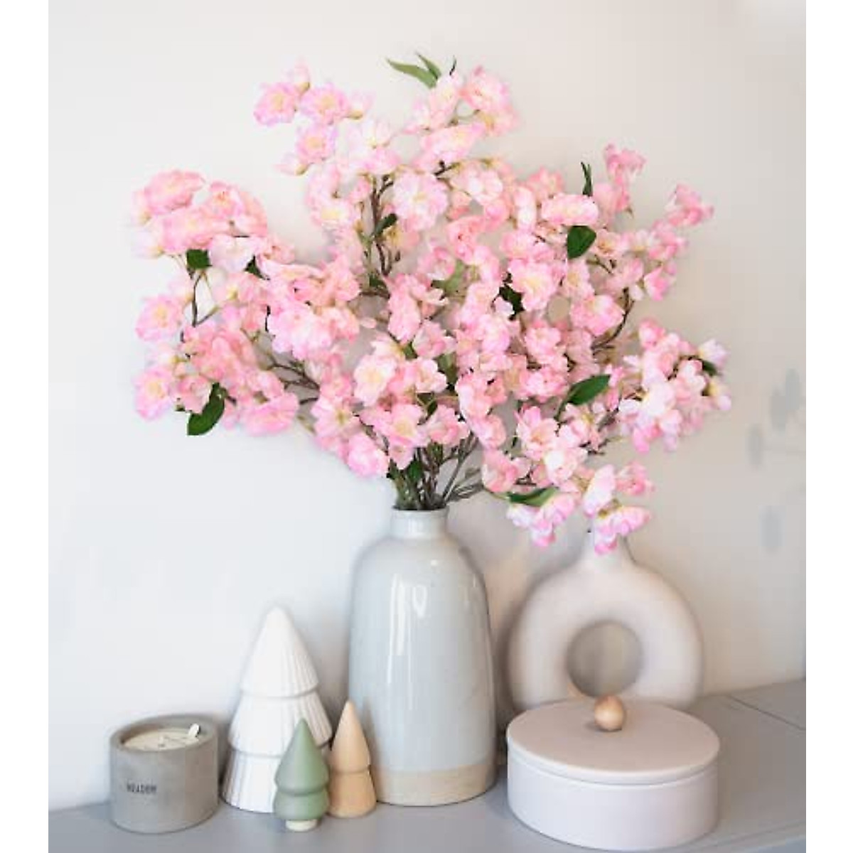 MJFloria Artificial Silk Cherry Blossom Flowers Branches, Faux Cherry Peach Tree, Plum Boutique for Vase Centerpiece Floor Arrangements, Home Decoration, Wedding, Party – 36” Long Tall Stems, Pink