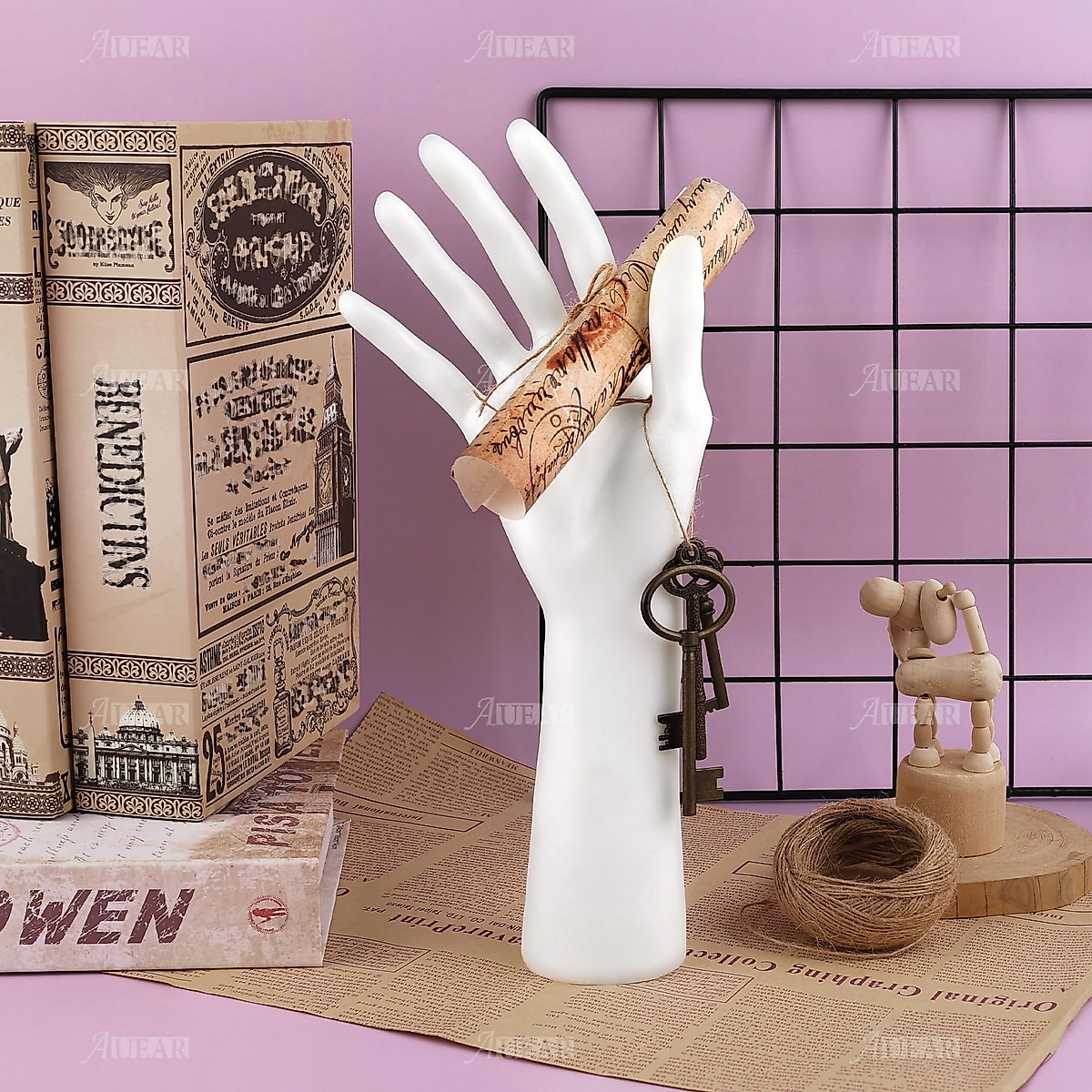 AUEAR, Female Mannequin Hand Display for Jewelry Holder Bracelet Necklace Ring Stand (White, 11"x7.3", 1 Pack)