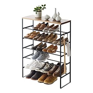 Yamazaki Home 6 Tier Wood Top Steel | Shoe Rack, One Size, Black
