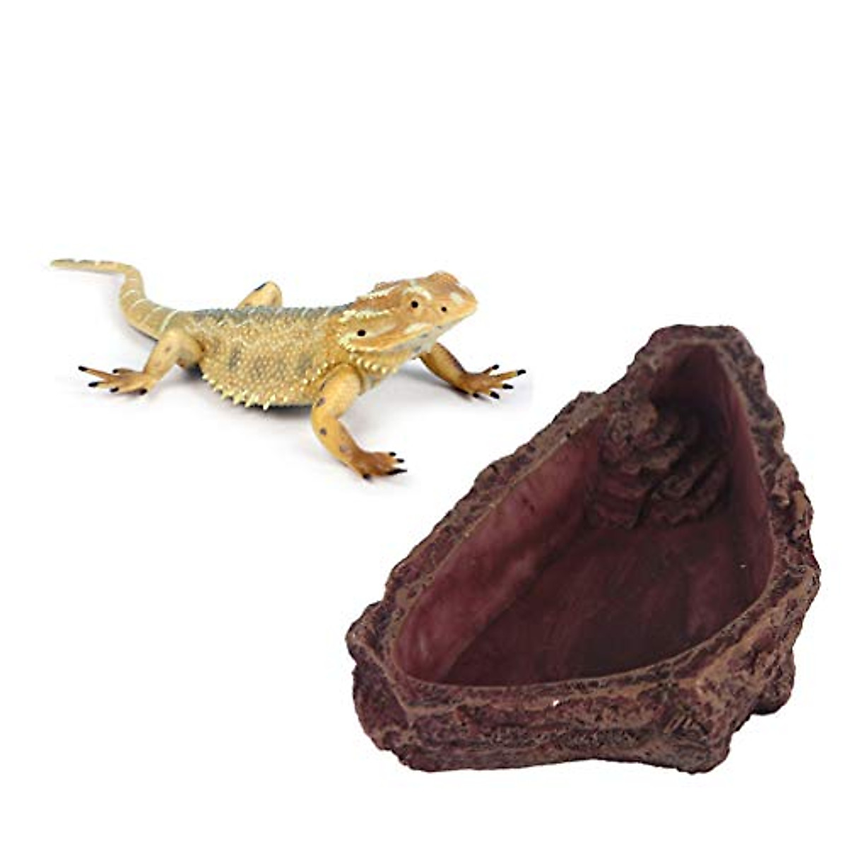 balacoo Reptile Water Bowl Resin Food Water Feeding Basin Dish Artificial Tree Trunk Ramp Bowl for Lizard Frog Snake Gecko