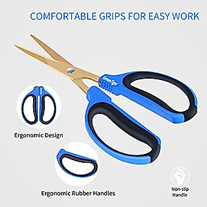 GreenTiger Garden Scissors, 65mm Extra-Long Blade, Golden Titanium Coating Pruning Shears, Sharp Precision-ground Stainless Steel Bonsai Shears, Suit for Garden and Home