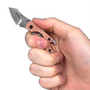 Kershaw Cinder-Copper 1.4 In. Blade; Small Pocket Knife with Stonewash Blade, Copper Handle, Manual Open, with Thumb Stud, Bottle Opener, Liner Lock and Lanyard Hole (1025CUX)