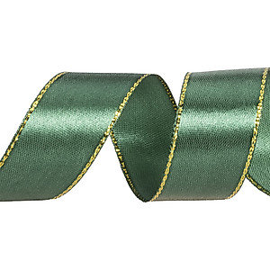 YASEO 25 Yards 1 Inch Dark Green Satin Ribbon with Gold Edges, Gold Border Fabric Ribbons for Gift Wrapping and Crafts