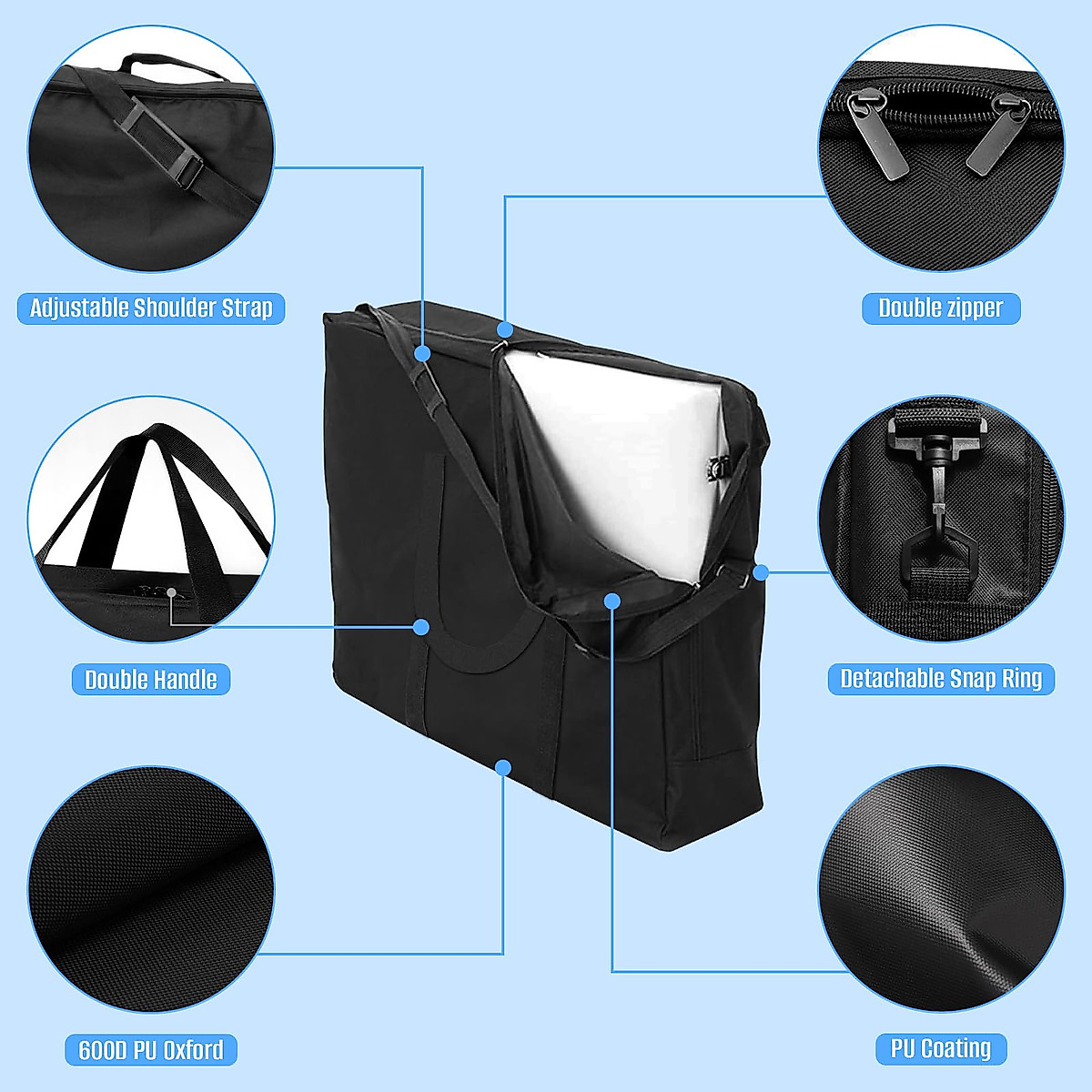 SIRUITON Folding Table Storage Bag, Portable 600D WaterProof Carry Bag for Folding Picnic/Camp Tables with Reinforcing Plate & Shoulder Strap, 24" D x 24" W x4.5 H Fits 4FT Folding Tables（bag only）