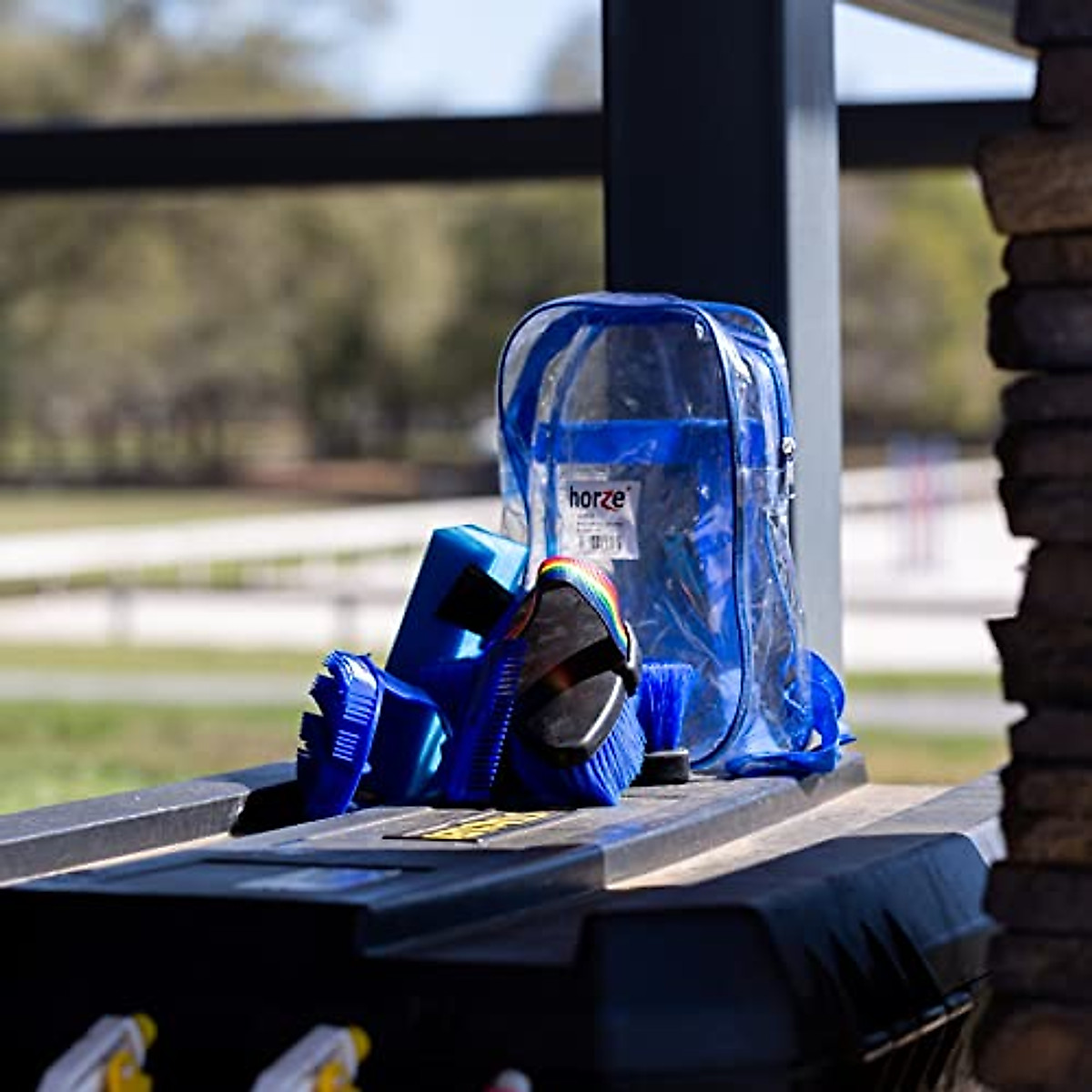 HORZE Backpack Easy-Carry Horse Grooming Set with Six Soft Grip Grooming Tools - Blue