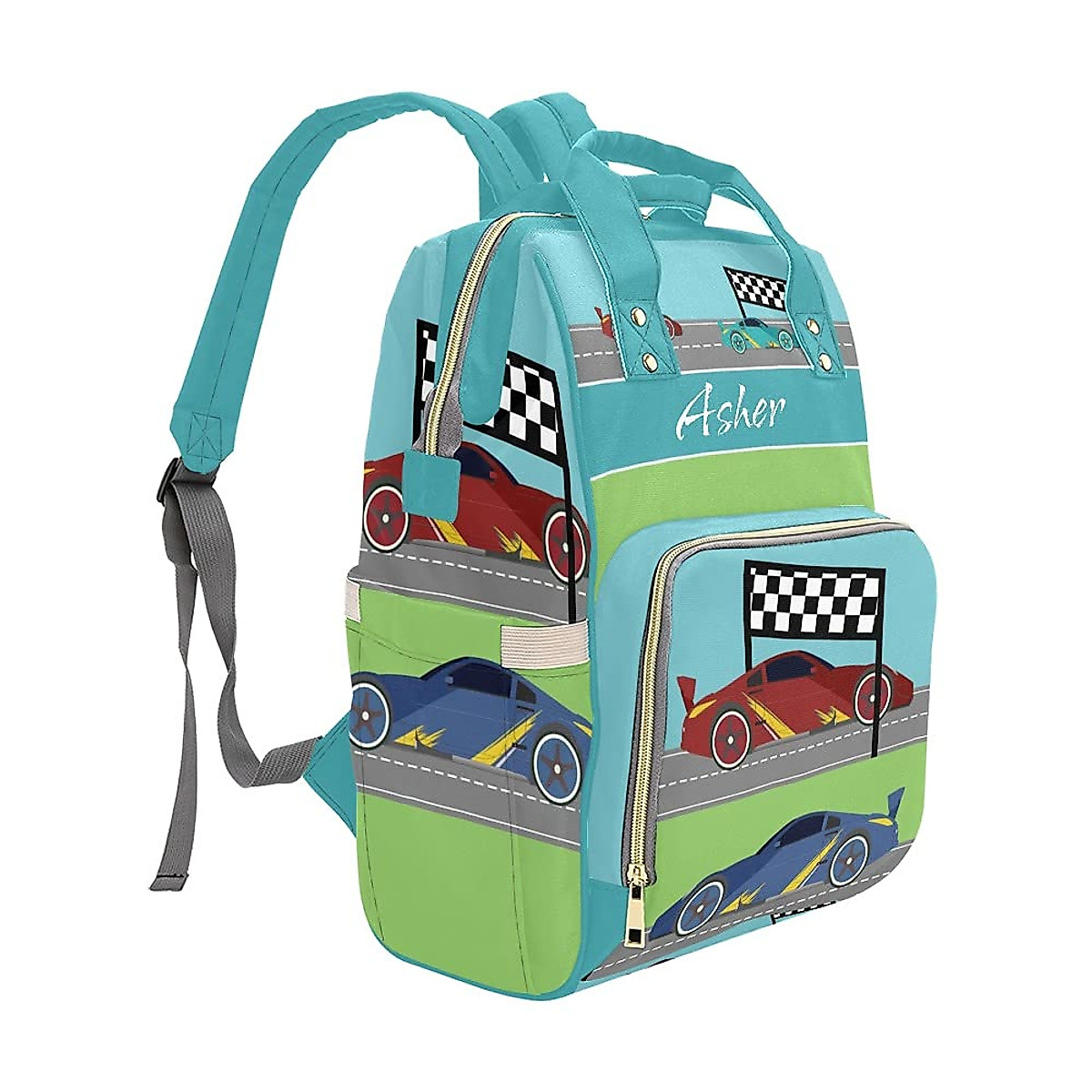 Race Car Personalized Diaper Bag Backpack Tote with Name,Custom Travel Nappy Mommy Bag Backpack