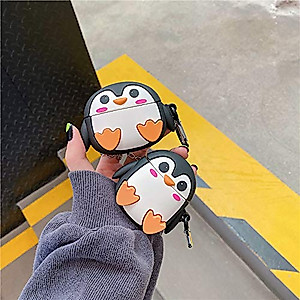 UR Sunshine Case Compatible with AirPods Pro, Cute Creative Cartoon Black White Sitting Penguin Baby Shape Matte Surface Soft Silicone Rubber TPU Case Cover Protective Skin for Earphone Earbud