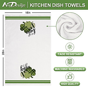 AnyDesign St. Patrick's Day Shamrock Kitchen Towel Green Check Plaids Clover Dish Towel 18 x 28 Inch Lucky Green Hand Drying Tea Towel for Irish Holiday Cooking Baking Cleaning Wipes, Set of 2