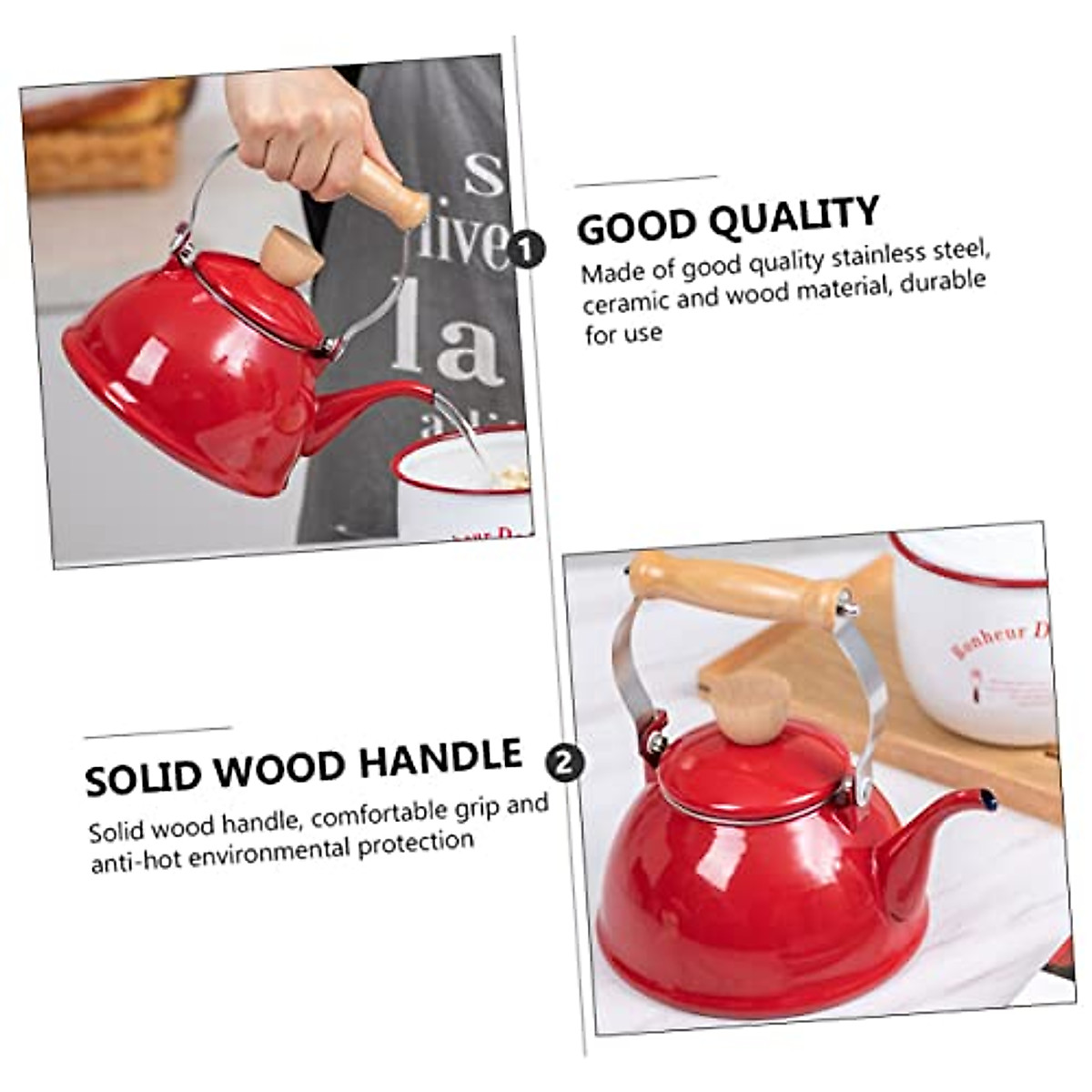 MAXBUS 1pc Kettle Red Kettle Ceramic Tea Pot Red Coffee Maker Boiling Teapot Pottery Ceramic Coffee Pot Decorative Teapot Kitchen Teapot Cold Water Teakettle Make Tea Red Stainless Steel