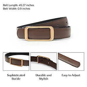 GOELIA Women's Reversible Bovine Leather Belt Thin Fashion Waist Belts for Jeans Pants Dresses with Gold Buckle