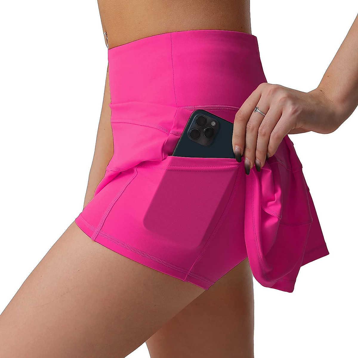 Husnainna High Waisted Pleated Tennis Skirt with Pockets Athletic Golf Skorts for Women Casual Workout Built-in Shorts 018BZQ-Hot Pink/b4