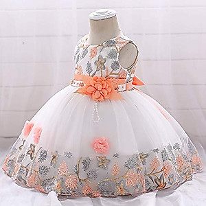 12 18 24 Months Formal Pageant Princess Easter Dresses for Girls Embroidery Sleeveless 2T Little Girl Elegant Spring Prom Lace Dresses 24M Orange