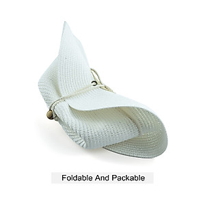 Koreshion Women Straw Panama Hat Summer Wide Brim Fedora Cap Beach Sun Hats UV UPF50+ White