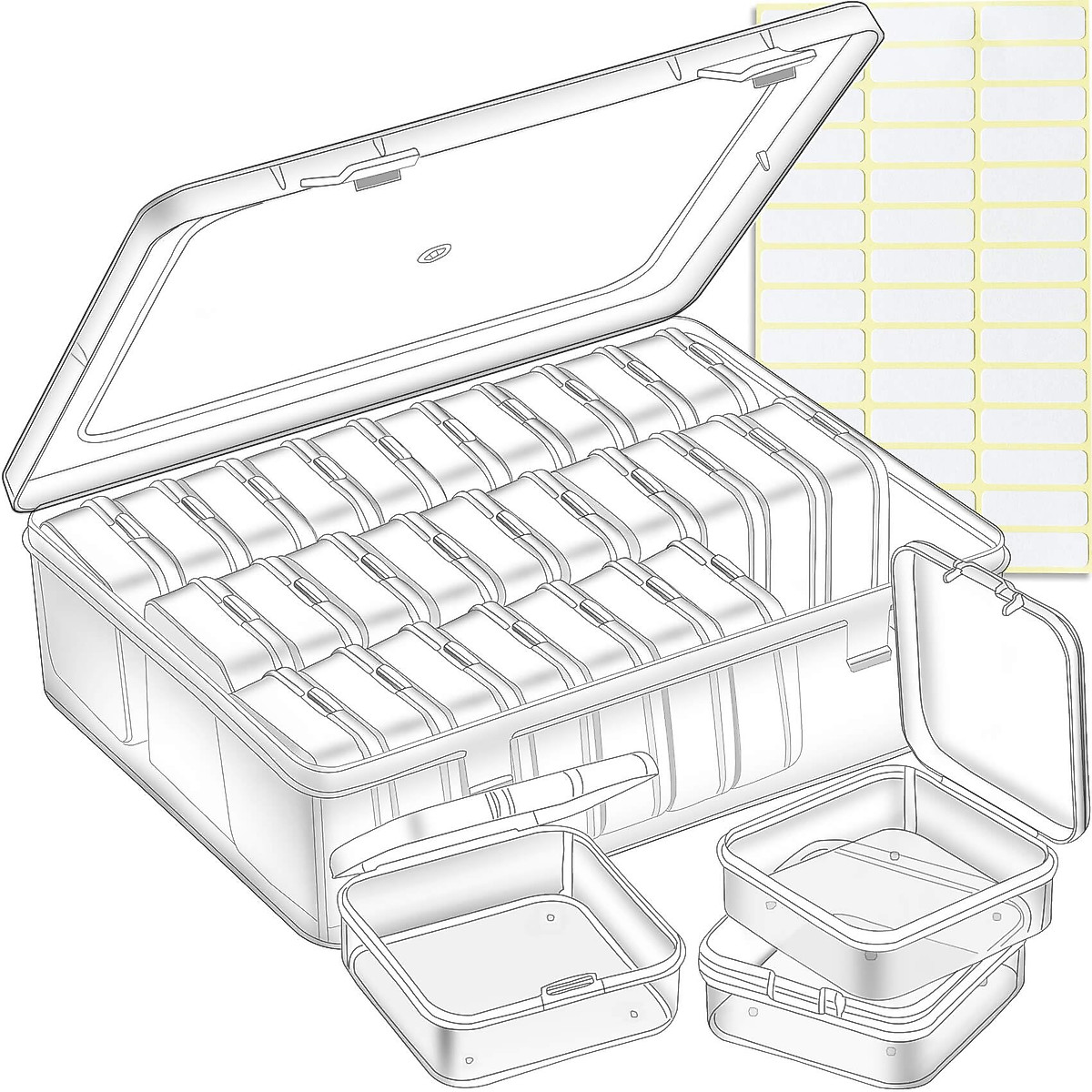 Bead Organizer Box, 30Pcs Small Clear Plastic Bead Storage Containers, 1 Craft Storage Box with Hinged Lid, 42 Labels, Mini Box for Jewelry Making DIY Bracelets Beading Nails Screws Seeds Small Parts