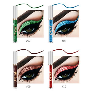 VOLLUCK 10 Colors Glitter Eyeliner liquid, Metallic Shimmer Glitter Eyeshadow, Long Lasting Waterproof Sparkling Eyeliner Eye Shadow Set for Party Festival Makeup
