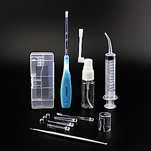 Melleco Upgraded 6.75" Tonsillith Pick Tonsil Stone Remover Tool Care, Blue + Cleaning Irrigator Syringe + Stainless Steel Pick + Throat Nose Nasal Mist Pump Bottle