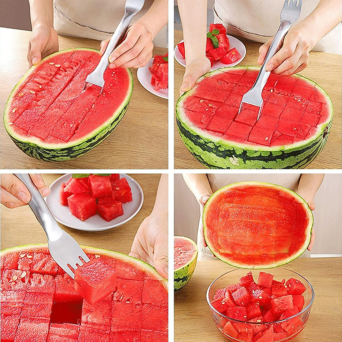 Watermelon fork stainless steel 2 in 1 watermelon fork knife double end watermelon slicer summer watermelon fruit cutting fork, watermelon fork slicer with fruit fork, set of 5