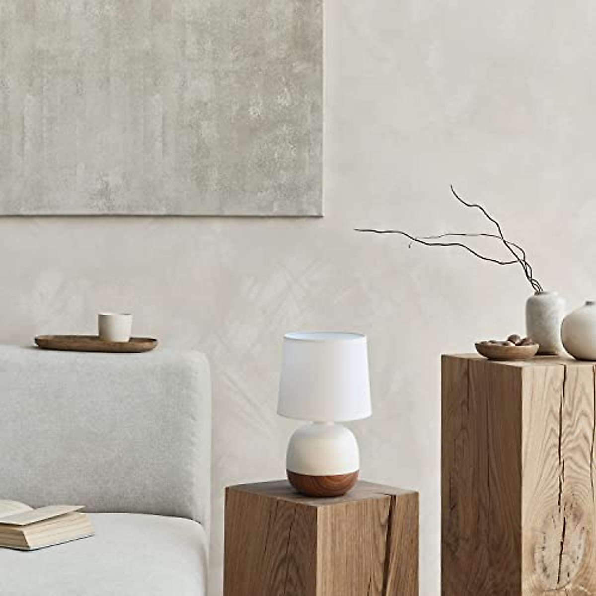 Simple Designs LT2078-DWW Petite Mid Century Table Lamp, Dark Wood and White