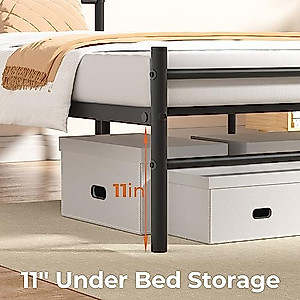 SOROGRA Twin Bed Frame with Headboard and Footboard, Bed Frame Platform with Storage Space, Heavy Duty Metal Bed No Box Spring Required, 11'' Under-Bed Storage, Anti-Slip, Noise Free, Black