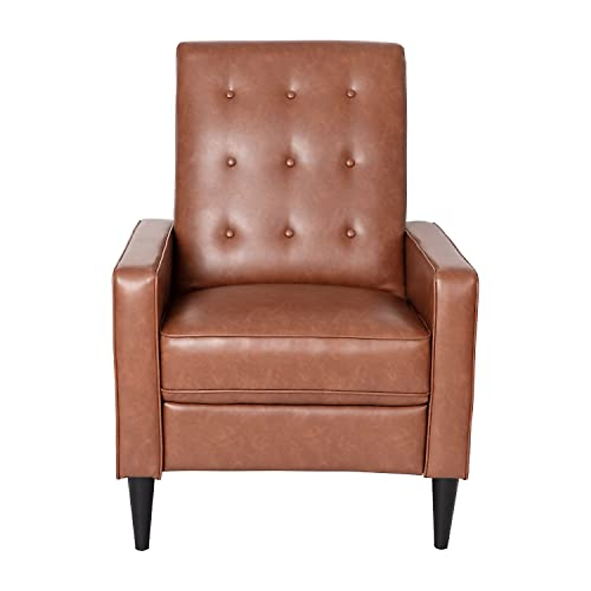Flash Furniture Erza LeatherSoft Button Tufted Pushback Recliner, Mid-Century Modern Recliner Chair for Residential and Commercial Use, Cognac Brown