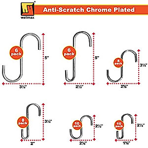 Wellmax 101pc S Hooks for Hanging, Heavy Duty S Shaped Hooks, Combination Assortment Metal S Hook Set for Hanging Plants, Closet, Kitchen, Pot Rack, and pots and Pans