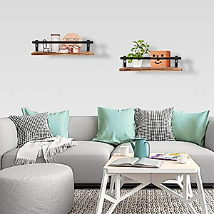 PHUNAYA Floating Shelves,Wall Mounted Shelf for Kitchen,Living Room,Bedroom,Bathroom Storage,Rustic Wood,Set of 2