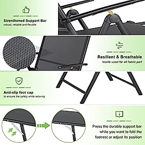 Esright Outdoor Chaise Lounge Chair, Folding Textilene Reclining Lounge Chair for Beach Yard Pool Patio with 7 Back & 2 Leg Adjustable Positions, Gray