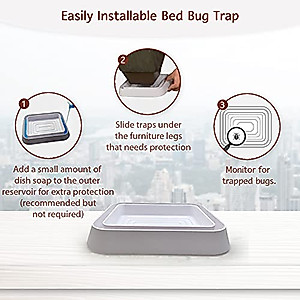Bed Bug Interceptors, Extra Large XL Bed Bug Trap, White, with Anti-Slip Pads and Uv Led Blacklight, 4 Pack
