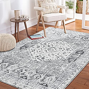 RUUGME Rugs for Bedroom Comfortable Vintage Area Rug Carpet,Thick No Smelling Runner Rug for Laundry Room,Hallway,Pantry,Office (Grey, 5' x 7' L)