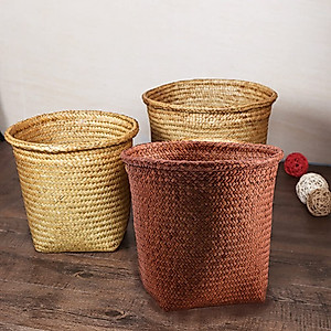 1Pc Straw Woven Wastebasket Retro Garbage Can Straw Rubbish Container Wicker Waste Basket（Small）